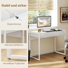 HOMCOM Psací stůl 100 x 50 cm, počítačový stůl, kancelářský stůl se 2 zásuvkami, pro malé prostory, bílý