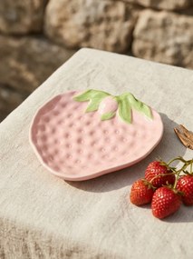 Sinsay - Ručně malovaný talíř ve tvaru jahody - pastelová růžová