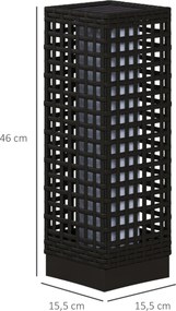 Outsunny solární světlo ratanový design 15,5x15,5x46cm vodotěsné se světelným senzorem automatická zahradní LED lampa černá pro terasu a zahradu