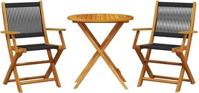 3dílný bistro set černý polypropylen a masivní dřevo 3281853