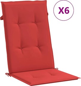 Podušky na židli vysoké opěradlo 6 ks červené 120x50x3cm textil 314110