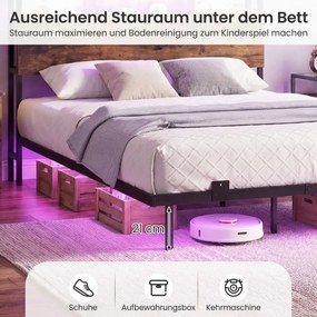 Costway Postel s nabíjecí stanicí a LED osvětlením, čelo s úložným prostorem