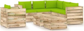 vidaXL 8dílná zahradní souprava s poduškami zeleně impregnované dřevo [3074880] Barva: Zeleno-šedý
