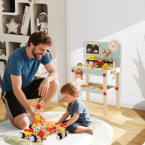 Costway Pracovní stůl Dětská dřevěná lavice na nářadí s deskou a sadou