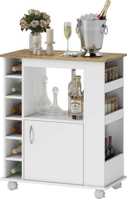 HOMCOM Kuchyňská komoda na kolečkách s bufetem, jídelní kabinet s dveřmi a úložnými prostory, stojan na mikrovlnnou troubu, moderní styl 75x39,5x88 cm