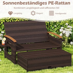 Costway Ratanová zahradní sestava 3 v 1 s lehátkem a taburetem, šedá