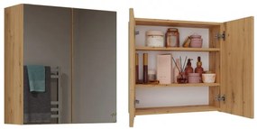 Koupelnová horní dvoudveřová skříňka se zrcadlem MARGO - dub artisan
