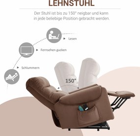 HOMCOM TV křeslo polohovací elektrické s masážní funkcí vyhřívání polohovací funkce polyester světle hnědá 79x97x103cm pro pohodlí a relaxaci