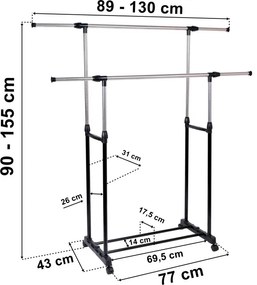 Věšákový stojan na kolečkách TIMI černý