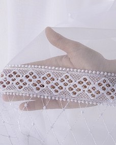 Záclona na řasící pásce Wave barva bílá látka poloprůhledná, pletený vzor, vzorované