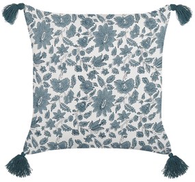 Sada 2 bavlněných polštářů s  květinovým vzorem a střapci 45 x 45 cm bílé/modré RUMEX Beliani