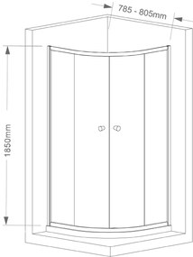 Aqualine Aqualine, ARLETA čtvrtkruhová sprchová zástěna 800x800mm, čiré sklo, HLS800Y