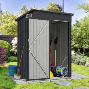 Costway Zahradní domek kovový | 1,5 m³ kůlna na nářadí s pultovou střechou tmavě