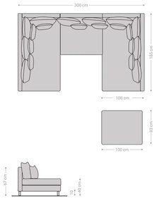 DELIFE Pohovka ve tvaru "U" Clovis bílá světle šedá modulová pohovka taburet