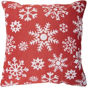 Bílo-červený dekorační polštář se sněhovými vločkami - 44*44*4 cm