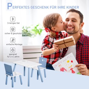 HOMCOM Dětský stůl a 2 židle Sada Dřevěný stůl se židlemi pro děti 2-4 roky Stůl 60x40x43 cm a židle 28x26x48 cm do ložnice nebo obývacího pokoje Bíl…