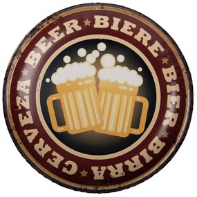 Nástěnná kulatá kovová cedule pivo Beer – 35x2 cm