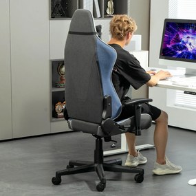 Ergonomická herní židle Vinsetto s opěrkami, opěrkou hlavy, nastavitelnou výškou a sklápěcí kancelářská herní židle v lněné tkanině s houpací funkcí …