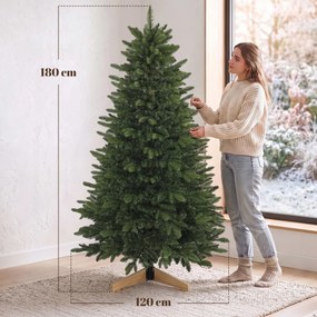 HOMCOM Umělý vánoční stromek 180 cm, jedle Fraser s dřevěným stojanem, 988 realistických špiček větviček pro domácnost a kancelář, zelený