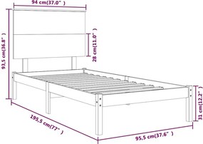 Rám postele bílý masivní dřevo 90 x 190 cm jednolůžko 3104769