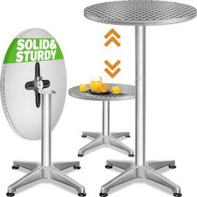 Barový stolek Ø60cm stříbrná hliníkový skládací výškově nastavitelný