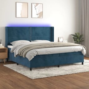 Box spring postel s matrací a LED tmavě modrá 200x200 cm samet,  3139527