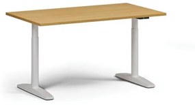 Výškově nastavitelný stůl OBOL, elektrický, 675-1325 mm, deska 1400x800 mm, bílá zaoblená podnož, buk