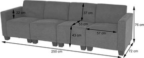 Modulární 4místná rozkládací pohovka Lyon, látka/textil ~ šedá