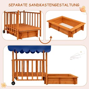 Costway Dřevěné pískoviště pro děti Dětská herna s Playhouse Natural + Blue