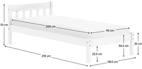 Kondela Postel s roštem, bílá, borové dřevo, 90x200, MAVIL