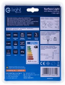 LED svítidlo + boční světlo, 1x LED 0,5w 4000k, w, pohybový senzor