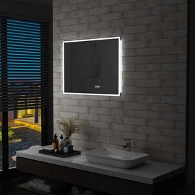 Koupelnové LED zrcadlo dotykový senzor zobrazení času 80x60 cm