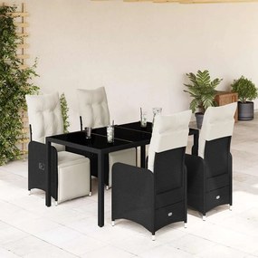 5dílný zahradní bistro set s poduškami černý polyratan 3277137