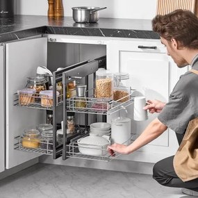 Rohový výsuvný organizér na roletu Chromový koš do kuchyňské skříňky – YG-XGW-4-9-2
