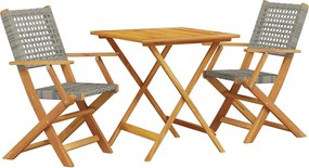 3dílný bistro set šedý polyratan a masivní dřevo 3281875