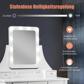 Costway Toaletní sada s obdélníkovým zrcadlem a stoličkou toaletní stolek, bílý