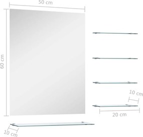 Nástěnné zrcadlo s 5 poličkami stříbrné 50 x 60 cm 249444
