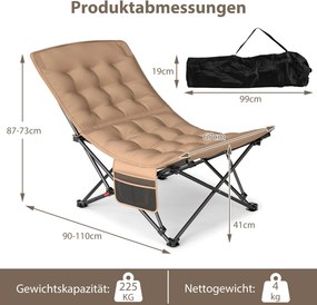 Costway Skládací kempingová židle s nastavitelným opěradlem a nosností 225 kg