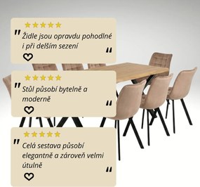 Vikio Jídelní set pro 8 osob 180x90 cm soft dub noha X béžová židle VJS238-8BE-S