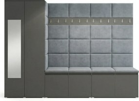 Předsíňová stěna Trinity 9 s čalouněnými panely, 290 cm, grafit/ šedá