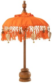 Oranžový slunečník na stůl s třásněmi a dřevěnou tyčí Dayu Wood - ∅ 14*85 cm