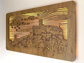 Li-Go "Bezděz" světelný obraz s baterií 100x50cm varianta: ovládání na obraze včetně dálkového ovladače, provedení: dub světlý