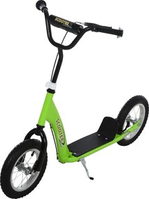 HOMCOM Koloběžka pro děti od 5 let - 2 nafukovací gumová kola, nastavitelná řídítka, brzdy, protiskluzový pedál 117x52x80-85 cm Zelená | Aosom