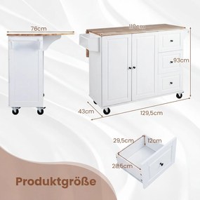 Costway Kuchyňský vozík kuchyňský ostrůvek na kolečkách s 3 zásuvkami