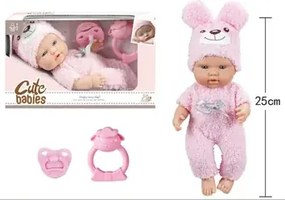 TEDDIES Panenka miminko s dudlíkem a chrastítkem / 25 cm / Pevné tělo