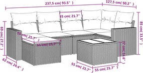 7dílná zahradní sedací souprava a podušky světle šedá polyratan 3251609