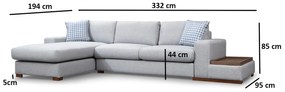 Rohová sedačka s integrovaným stolkem Bellona 332 cm světle šedá - levá