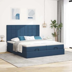 Osmanský rám postele s matracíes modrá 180x200cm textil 3314547