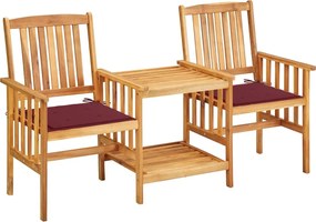 vidaXL Zahradní židle s čajovým stolkem a poduškami 2ks akáciové dřevo [3061277] Barva: vínová červená