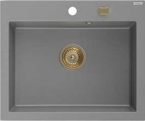 Mexen Elix, 1-komorový granitový dřez 600 x 500 mm, šedý, zlatý sifon - 6525601005-71-G